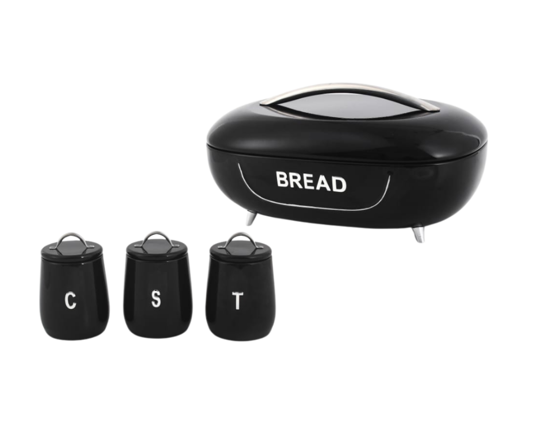 Verge Bread Box With 3 Pieces Canisters – Black – Adams