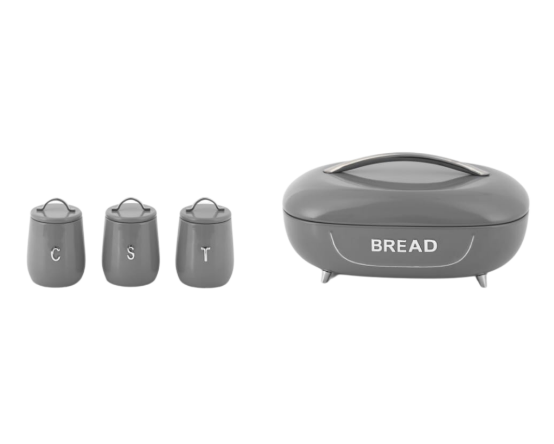 Verge Bread Box With 3 Pieces Canisters – Grey – Adams