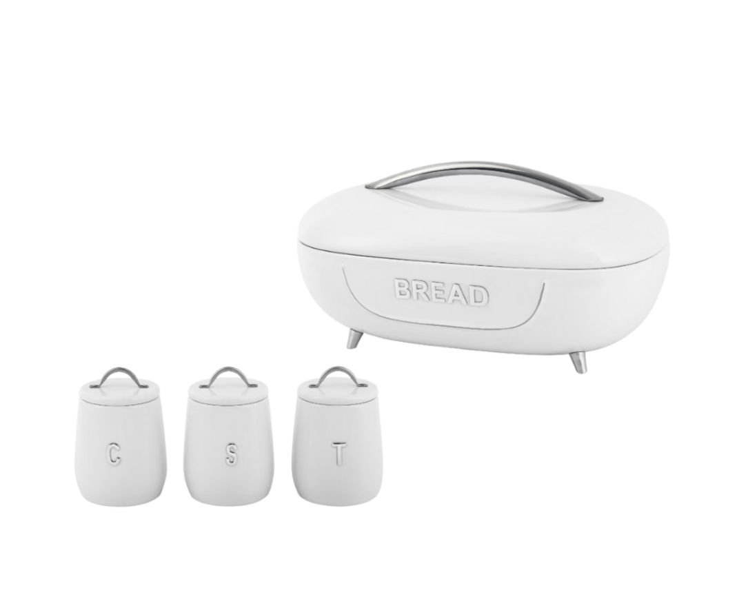 Verge Bread Box With 3 Pieces Canisters – White – Adams